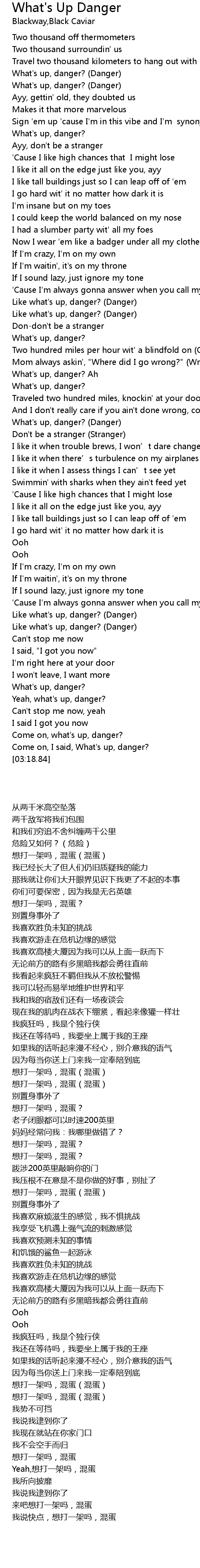 What's Up Danger 歌词 - 歌词网