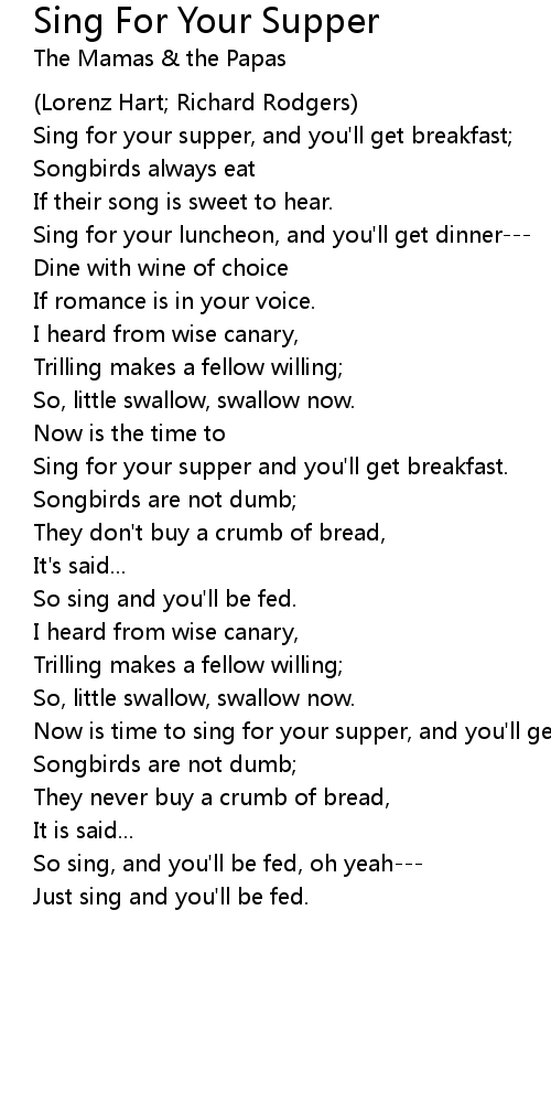 Sing For Your Supper 歌词 - 歌词网