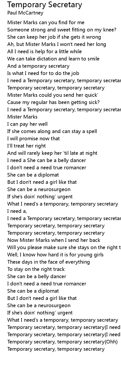 Temporary Secretary 歌词 - 歌词网