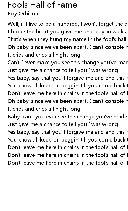 Fools Hall of Fame 歌词 - 歌词网