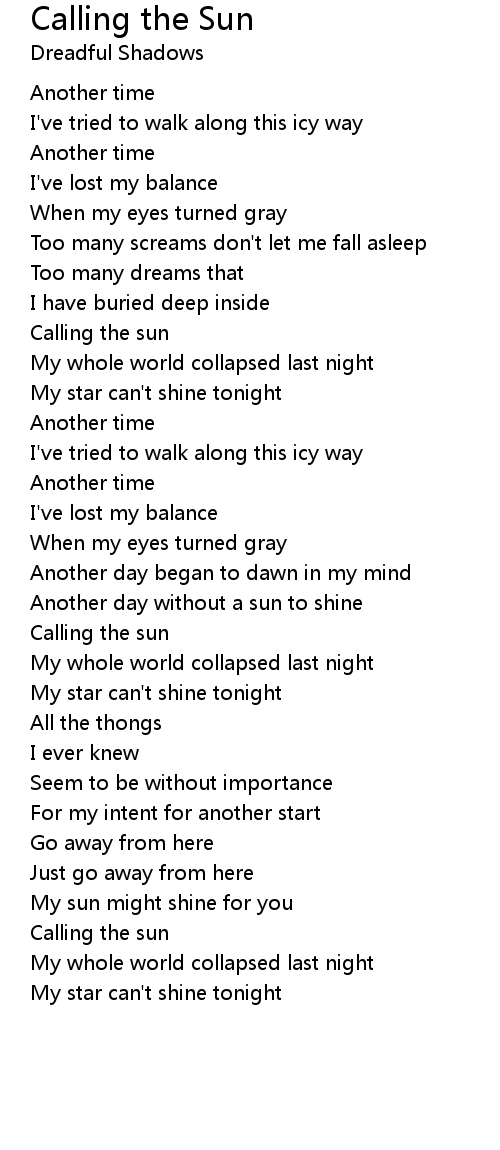 Calling the Sun 歌词 - 歌词网